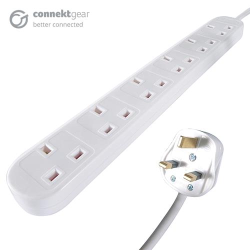connektgear 5m 6 Way Power Extension Block UK Plug to 6 x UK Sockets