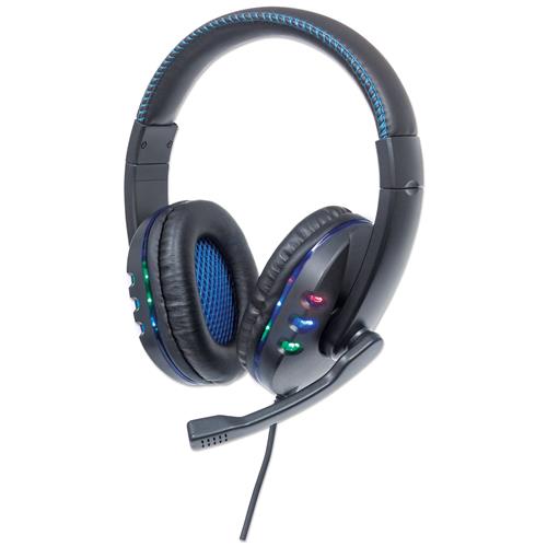 Manhattan USBA Gaming Headset with LEDs. Retractable Builtin