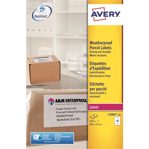 Avery Weatherproof Shipping Labels self-adhesive label White 250 pc(s)