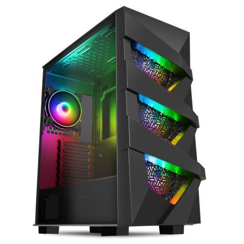 GameMax Vengeance ARGB Gaming Case w/ Glass Window, ATX, Unique Mesh