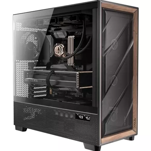 Antec Flux PRO Full Tower PC Case with Tempered Glass, Black/Wood, 6